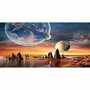 AWERT 36x18 inches Galaxy Aquarium Background Space Theme View of The Planets from Earth Fish Tank Background Hot Desert Terrarium Background