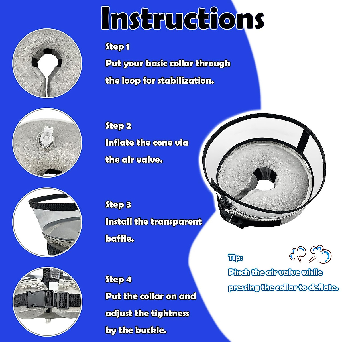 Inflatable Dog Cone Collar - A3-3 Recovery Surgery Cones Collars,Adjustable Alternative Soft Neck Donut for Small Medium Large Pet,XL