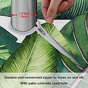 ALAZA Round Tablecloth with Umbrella Hole and Zipper Hawaii Tropical Palm Leaves and Hibiscus Washable Spillproof Table Cover for Camping Patio Garden Picnic Party Outdoor 60 Inch