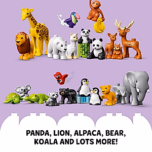 LEGO DUPLO Wild Animals of The World Building Set, Includes Sounds, World Map Playmat, 22 Animal Figures, Educational Gift, Learning Toy for Girls & Boys, Toddler Toys for Ages 2-4 Years Old, 10975