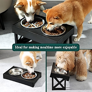MDEHOPET Elevated Dog Bowls for Large Dogs, 3 Adjustable Heights Raised Pet Bowl Stand Feeder with Slow Feeder Bowl 2 Stainless Steel Food & Water Bowls for for Small Medium Large Dogs and Pets
