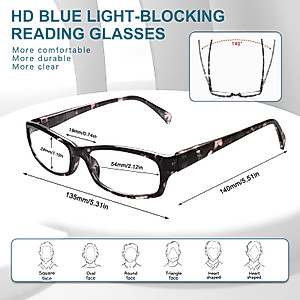 VIDEBLA 5 Pack Computer Reading Glasses Men and Women Anti Eyestrain Blue Light Blocking Glasses for Reading (5 Mix-2, 4.00)