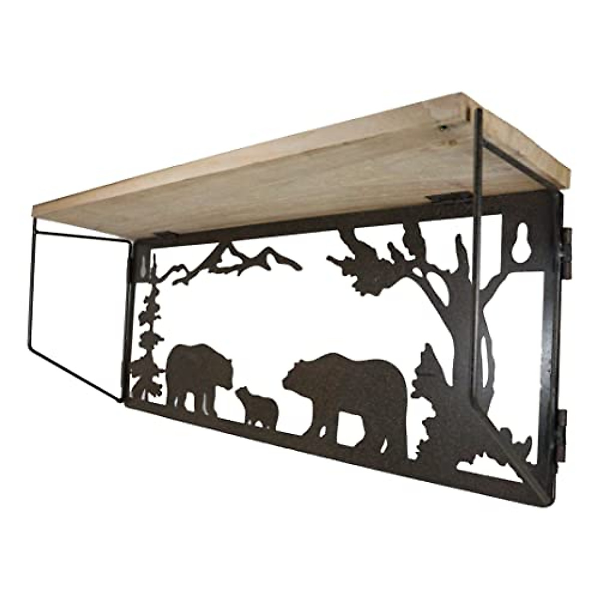 Ebros Gift Forest Woodlands Rustic Black Bear Family Metal Cutout Art Wall Hanging Floating Wood Shelf 20" Wide Rustic Bears Decorative Cabin Lodge Country Mountain Western Homes