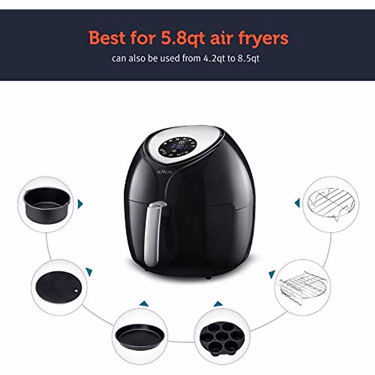 Ultrean Air Fryer Accessories, Set of 6 Fit All 5.8Qt, 6Qt Air Fryers, BPA Free, Non-Stick, Dishwasher Safe, XL