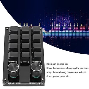 One Handed Macro Mechanical Keyboard Portable USB Mini 12 Key Multifunction DIY Programmable Keypad with Knob for Office Gaming Lab(Black)