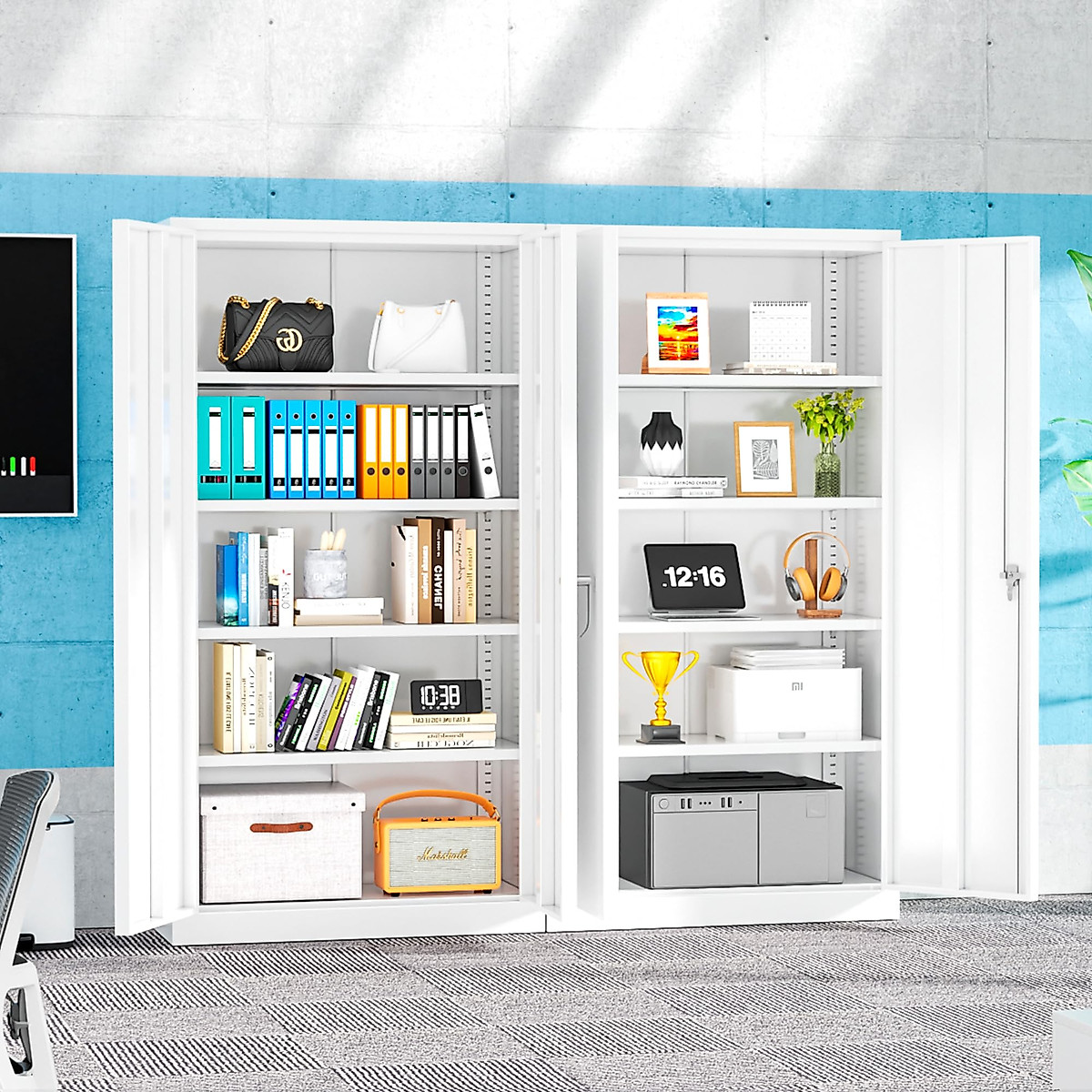 Superday Locking Metal Cabinet 72"×36"×18", Tall Storage Cabinet with 2 Doors and 4 Shelves, Large Metal Steel Utility Cabinet for Office File Bathroom Medicine Garage Pantry (White)