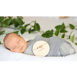 DECLAN & DELANEY Monthly Baby Milestone Cards | 16 Wooden Milestone Discs, Includes Boy/Girl Birth Announcement Sign | Baby Monthly Milestone Props Perfect for Newborn to Age 1 | Baby Shower/Gift Set