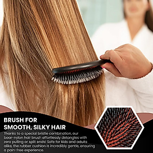 Since 1869 Hand Made In Germany - Nylon Boar Bristle Brush Suitable For Normal to Thick Hair - Gently Detangles, No Pulling or Split Ends - Softens and Improves Texture, Stimulates Scalp (Large)