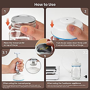 Mason Jar Vacuum Sealer, CODOGOY Jar Sealer and Accessory Hose Compatible with Foodsaver Vacuum Sealer, Vacuum Sealing Kit for Wide & Regular-Mouth Mason Jars, with Manual Vacuum Pump and Lid Opener