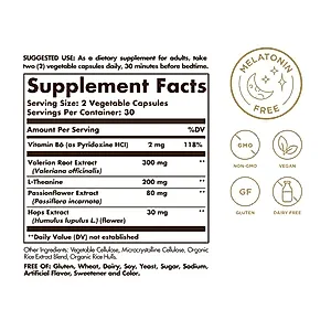 Solgar Sleep & Stress Support, 60 Vegetable Capsules – Melatonin-Free – Helps Relax & Calm You – Fall Asleep Quickly – Improve Sleep Quality – With Valerian, Passionflower & Hops, Non-GMO, 30 servings
