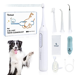 Bobopal Dog Tooth Brushing Kit,3-in-1 Dog Teeth Cleaning Tools,Ultrasonic Electric Toothbrush & Plaque Remover for Dogs with Water Flosser for Teeth,2 Modes & 3 Intensity Levels,IPX7,1100mAh Battery