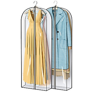 MISSLO 65" Clear Garment Bags for Hanging Clothes 4" Gusseted Dress Bags for Gowns Long Dress Cover for Closet Storage Dress Protector Bag, 2 Packs
