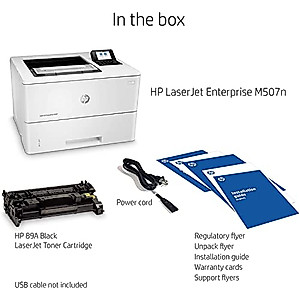 HP Laserjet Enterprise M507n Print Only Wired Monochrome Laser Printer, White - 2.7" LCD, 45 ppm, 1200 x 1200 dpi, 1.5GB Memory, 650 Sheets Input, USB 2.0 Ethernet Connectivity, Cbmou Printer Cable