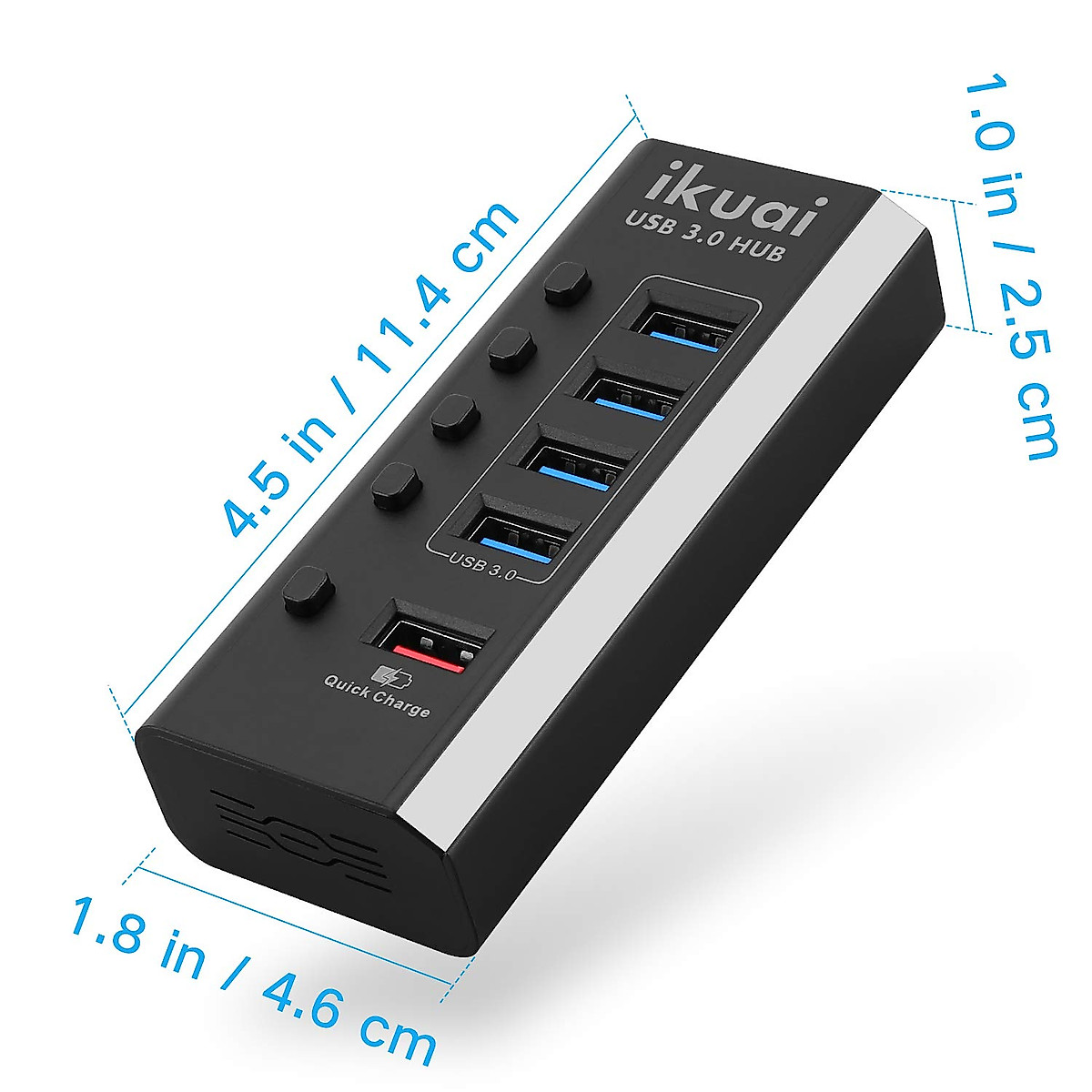 ikuai 5 Ports USB Hub with 4 USB Data Ports & 1 Fast Charging Port(12V/2A Power Adapter)+7 Ports USB Hub Aluminum with 4 USB Data Ports & 3 Fast Charging Port(12V/3A Power Adapter)