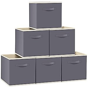 FabTotes Storage Bins 6 Pack Collapsible Storage Cubes, 11"x10.5"x10.5" Large Toy Book Organizer Boxes with Handles and Label Card & Label Holder, Baskets for Organizing Closet Shelves (Grey)