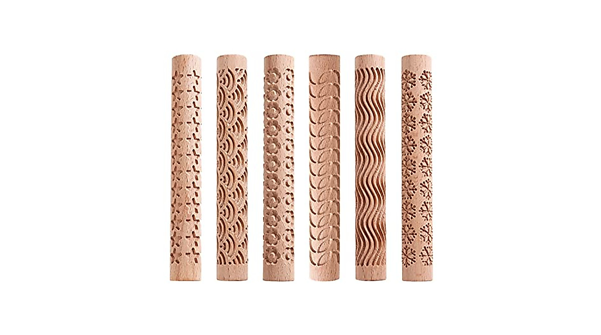 6Pcs Clay Modeling Rollers - Texture Pottery Tools