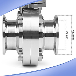 JMCOLMT 2 Inch Butterfly Valve 2 Pcs Sanitary Stainless Steel 304 with Trigger Handle Tri Clamp Butterfly Valve