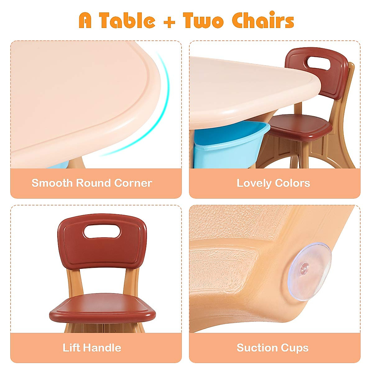 Costzon Kids Table and Chair Set, 3 Piece Activity Table w/Detachable Toy Storage Bin & 2 Chairs for Children Reading Art Craft, Strong Bearing Capacity, Lightweight, Toddler Table & Chair Set, Coffee