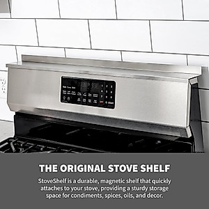 StoveShelf 30" Length Stainless Steel Finish Magnetic Shelf for Kitchen Stove - Kitchen Storage Solution with Zero Installation - Over Stove Spice Rack Organizer