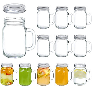 Mcupper 8oz Mason Jar Mug with Handle and Golden Lids,Set of 12 Old Fashioned Drinking Glass for Beverages, Decoration, Storage, Party Favors, Cocktails, Floats, Centerpieces and more