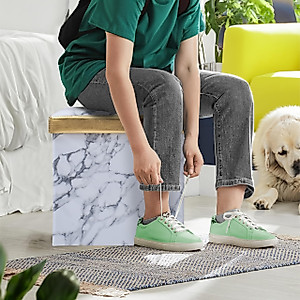 Dawhud Direct Footstool with Storage - Elegant Marble Look Gold, 15x15 inches - Space-Saving Ottomans with Storage and Extra Seating - Ideal for Clothes, Living Room, Bedroom, Dorm