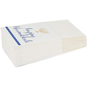 Happy Hanukkah Paper Utensil Holder, Gold Menorah (White, 3.7 x 7.5 In, 36 Pack)