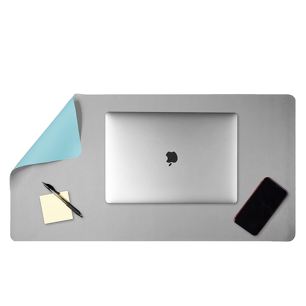 Ilyapa Office Desk Pad, Dual Sided Gray & Light Blue - 36 x 17 Inch Leather Style Full Desk Mouse Pad, Easy Clean Non Slip Computer Desk Mat for Home or Office