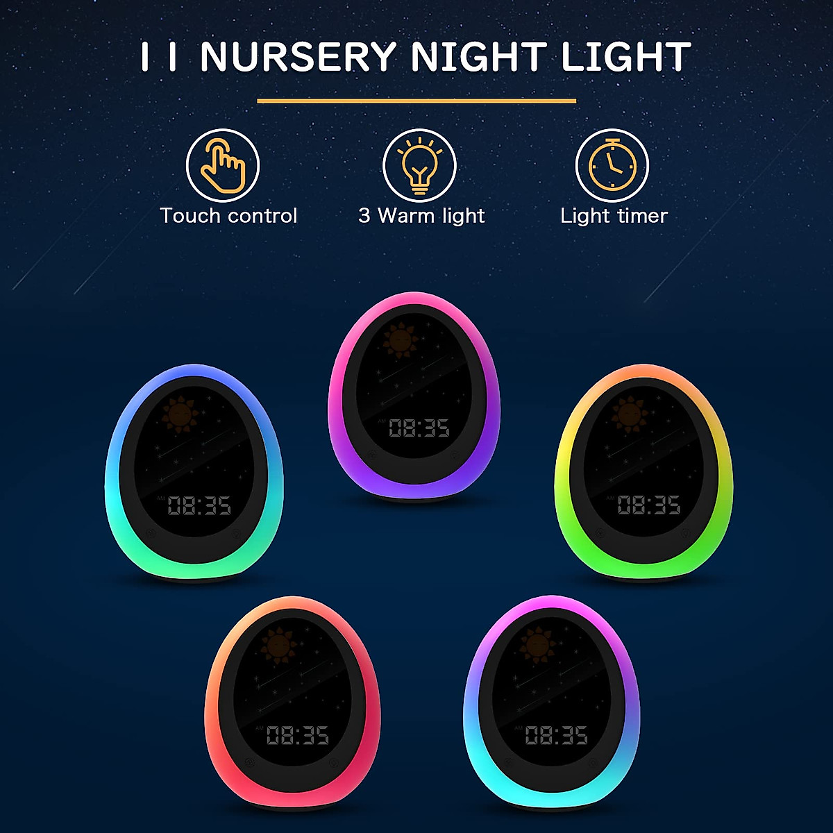 I·CODE Meteor Routine Helper Sleep Trainer, Kids Alarm Clock, Nursery Noise Machine & Night Light with Nap Timer for Younger Children