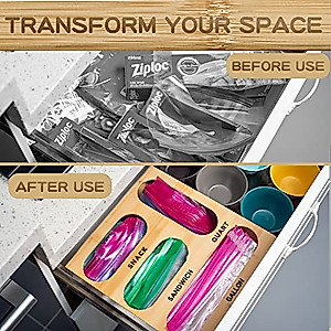 Ziplock Bag Storage Organizer, Kitchen Zip Lock Bag Container Organizer, Bamboo Ziploc Bag Organizer, Sandwich Bag Organizer for Drawer, Ziploc Bag Storage Organizer - Compatible with Most Ziploc Bag