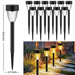 12 Pack Solar Lights Outdoor Waterproof, New Upgraded Solar Garden Lights Up to 12 Hrs Auto On/Off,Solar Pathway Lights Outdoor Outside Lights for Yard Patio,Lawn,Landscape and Pool Decor(3000K)
