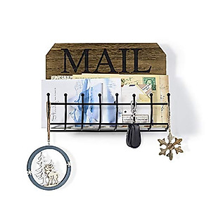 SRIWATANA Rustic Mail Holder Organizer, Key Holder Wall Mount Mail Sorter for Hallway Foyer and Home Decoration - Carbonized Black