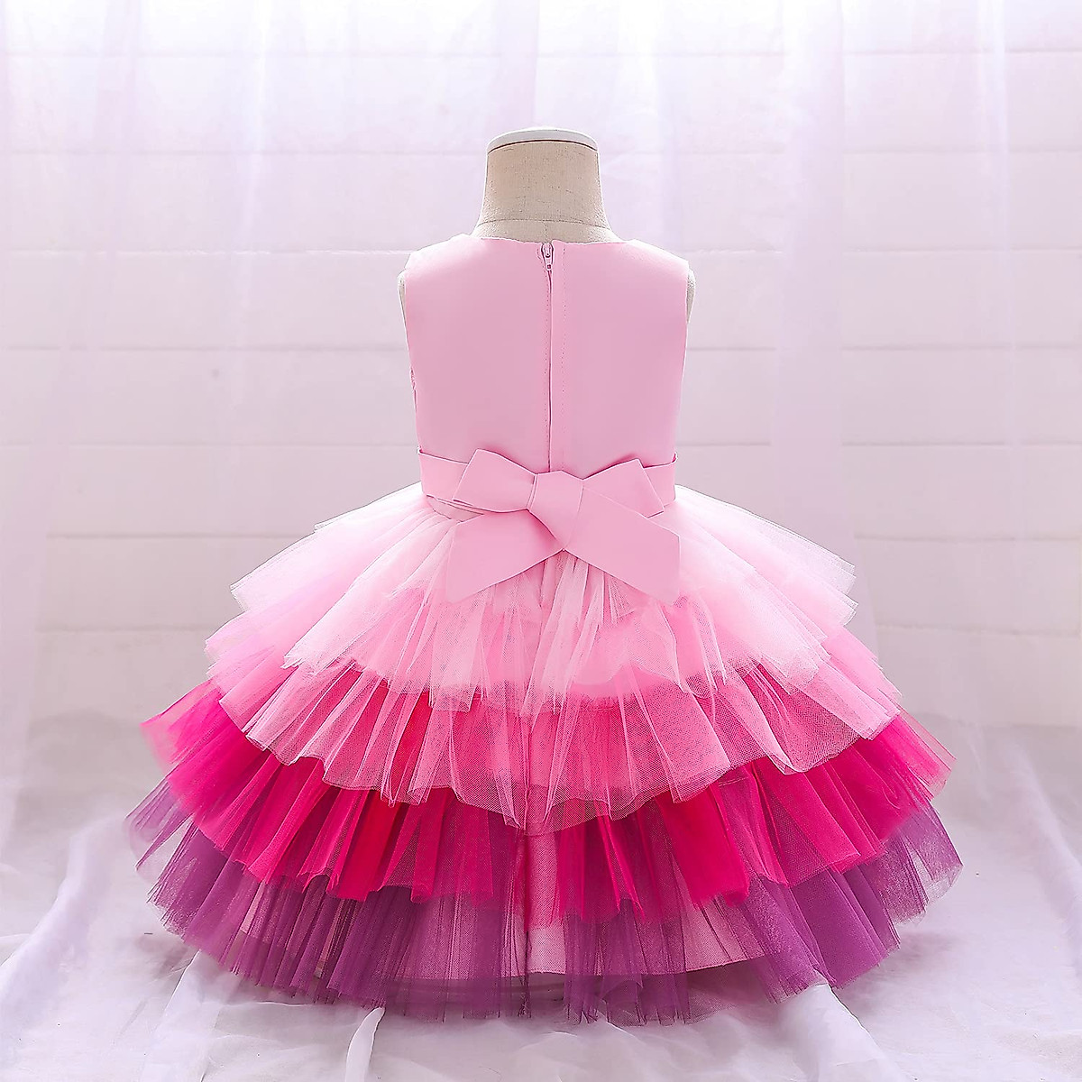 Flower Baby Girl Lace Dress Toddler Tulle Sleeveless Bow Princess Party Wedding Pageant Bridesmaid (Pink.4-5 T)