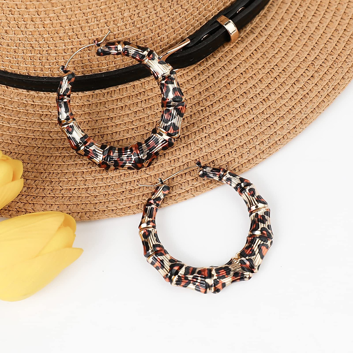 VOYOMI Leopard Hoop Earrings for Women - Large Statement Geometric Circle Earrings,Drop Dangle Earrings Fashion Jewelry for Girls, Great as Gifts (Leopard Large)