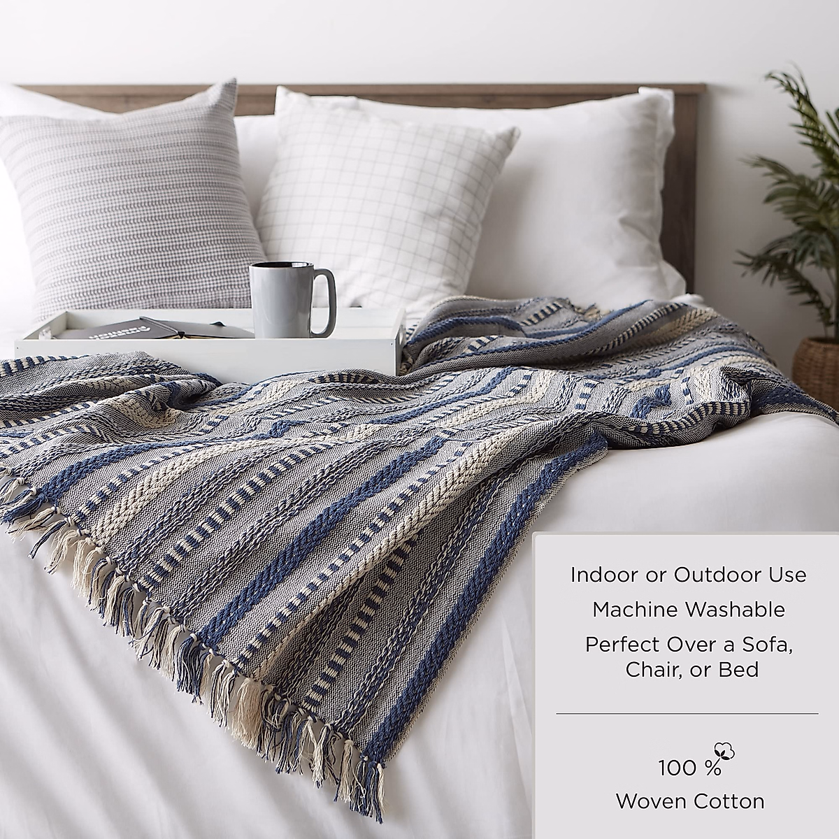 DII Rustic Farmhouse Throw Blanket with Decorative Tassels, Use for Chair, Couch, Bed, Picnic, Camping, Beach, & Just Staying Cozy at Home (50 x 60), Variegated Brown