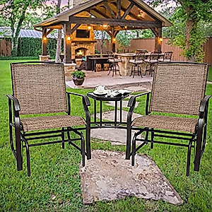 HSQQ 3 in 1 L Porch Glider Loveseat Outdoor Patio Swing Glider Chair 2-Person Outdoor Sling Fabric Double Glider Rocker Chair, Coffee Table with Umbrella Hole for Garden, Porch, Backyard, Beige