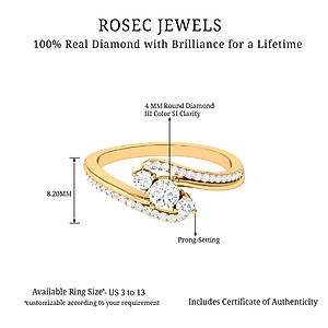 Diamond Past Present Future Bypass Ring | HI-SI Quality | Three Stone Promise Engagement Jewelry for Her, 14K Yellow Gold, Size:US 5.00