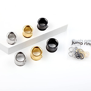 Casvort 6 PCS 8mm (0g) Hypoallergenic 316 Stainless Steel Hot Silver Gold Black Ear Piercing Tunnels for Dangles DIY Ear Gauges Wedding Women Body Jewelry