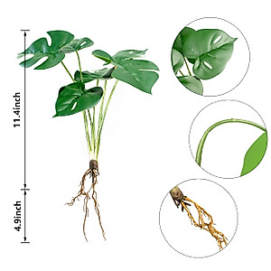 4PCS Artificial Monstera Plants Faux Turtle Leaf Palm Tree Tropical Deliciosa Leaves for Home Office Garden and Party Decorations (Green)
