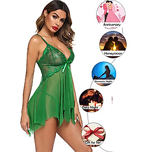 Avidlove Green Christmas Lingerie for Women Santa Clause Lingerie Negligee Babydoll