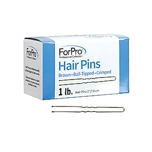 ForPro Professional Collection Hair Pins (320-Count Approx), Brown, 3" L, Ball-Tipped, Crimped, Non-Damaging, 1 Lb.