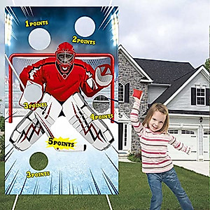 Ice Hockey Toss Games Decorations Banner Backdrop Background Hockey Theme Decor for Indoor Outdoor Hockey Fans Man Boy Birthday Party Baby Shower Photo Studio Booth Props Flag Supplies Favors