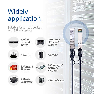 SFP Cable, 10G SFP+ DAC, 1M(3.3-ft), 10GBASE-CU Passive Direct Attach Copper Twinax Cable for Intel XDACBL1M, Ubiquiti, Netgear, D-Link, QNAP, Mikrotik, Supermicro,Zyxel,Linksys, Open Switch Devices
