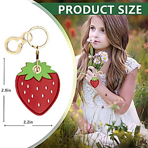 BORKUANA Leather Keychain Holder Case Compatible with Apple AirTag, Cute Protective Air Tag Cover With Keychain Ring, Anti-Scratch Finder GPS Tracker Case for Wallet Keys(Strawberry)