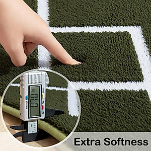 Rtizon Runner Rug for Bedroom, 2x6 Feet Green Shag Area Rugs with Memory Foam for Hallway Bedside, Fluffy Shaggy Machine Washable Moroccan Geometric Carpet for Dorm Living Room Laundry