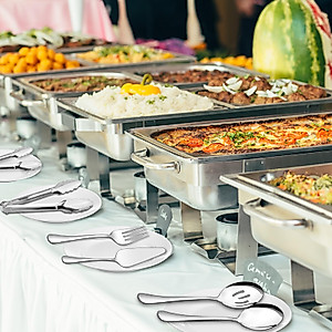 Serving Utensils, XEVOM 6-Piece Stainless Steel Serving Utensil Set Include Serving Spoon, Slotted Serving Spoon, Serving Fork,Serving Tong, Appetizers Tong,Pie Server (Silver)