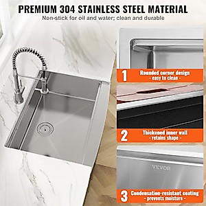 VEVOR Farmhouse Kitchen Sink, 304 Stainless Steel Drop-In Sinks, Top Mount Single Bowl Basin with Ledge & Accessories, Household Dishwasher Sinks for Workstation, Prep Kitchen, and Bar Sink, 30 inch