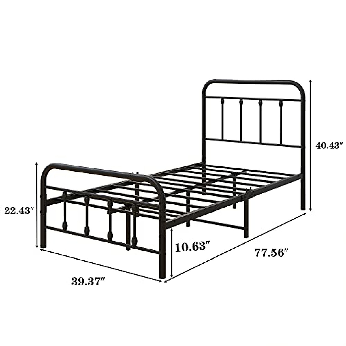 Diolong Twin Bed Frame with Headboard and Footboard Metal Bed Frame Vintage Sturdy Mattress Foundation No Box Spring Needed (Twin, Black)