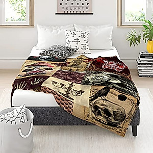 Retro Collage Gothic Blanket Gifts for Girls Boys, Anxiety Rose Skull Butterfly Skeleton Throw Blanket for Adults,Soft Lightweight Flannel Fleece Mushroom Blankets Bedding for Sofa Bed 80x60In