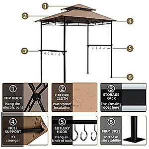 DikaSun BBQ Grill Gazebo 8 x 5 Barbecue Canopy Double Tiered Outdoor BBQ Grill Tent with Shelves and 10 Hooks