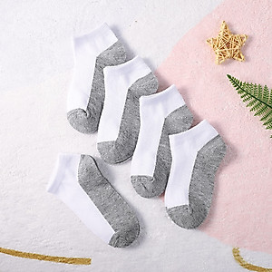 BOOPH 20 Pcs Boys Girls Half Cushion Socks Kids Low Cut Socks 6-8 Years Grey